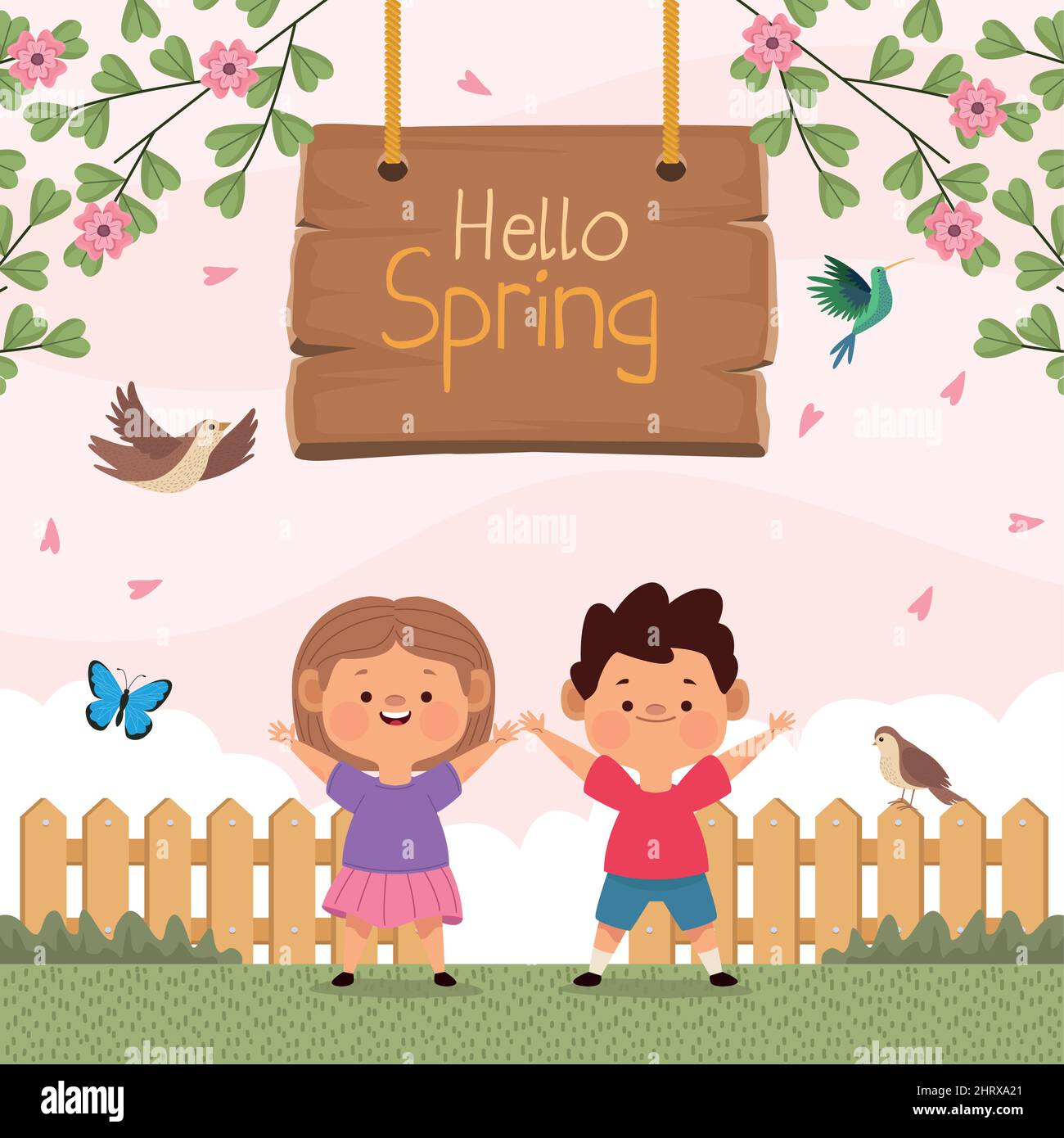 hello spring and kids couple Stock Vector Image & Art - Alamy