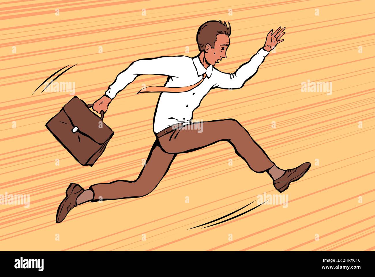 A young business man with a briefcase in hand is in a hurry. Runs at ...