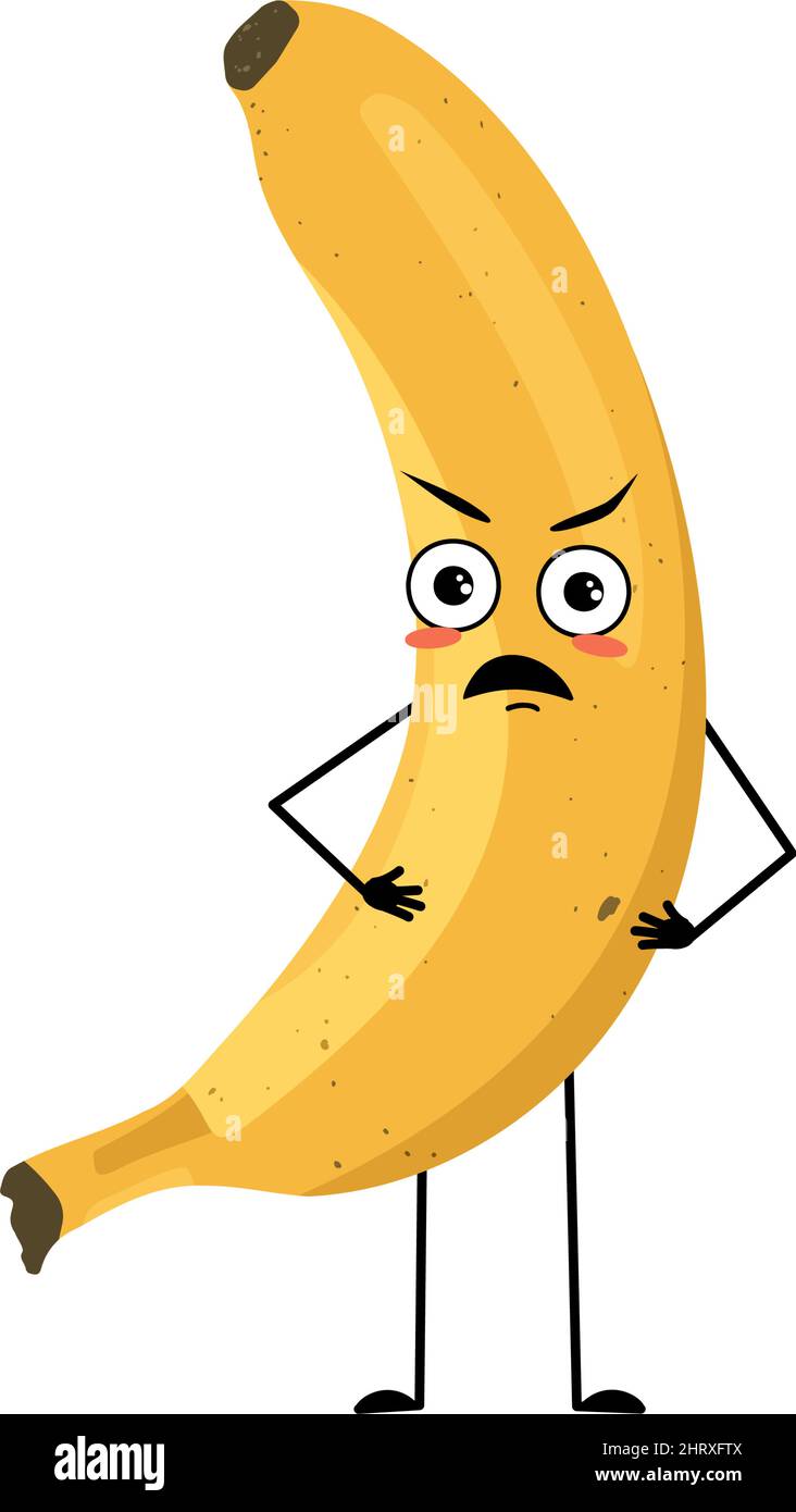 Banana character with angry emotions, grumpy face, furious eyes, arms ...