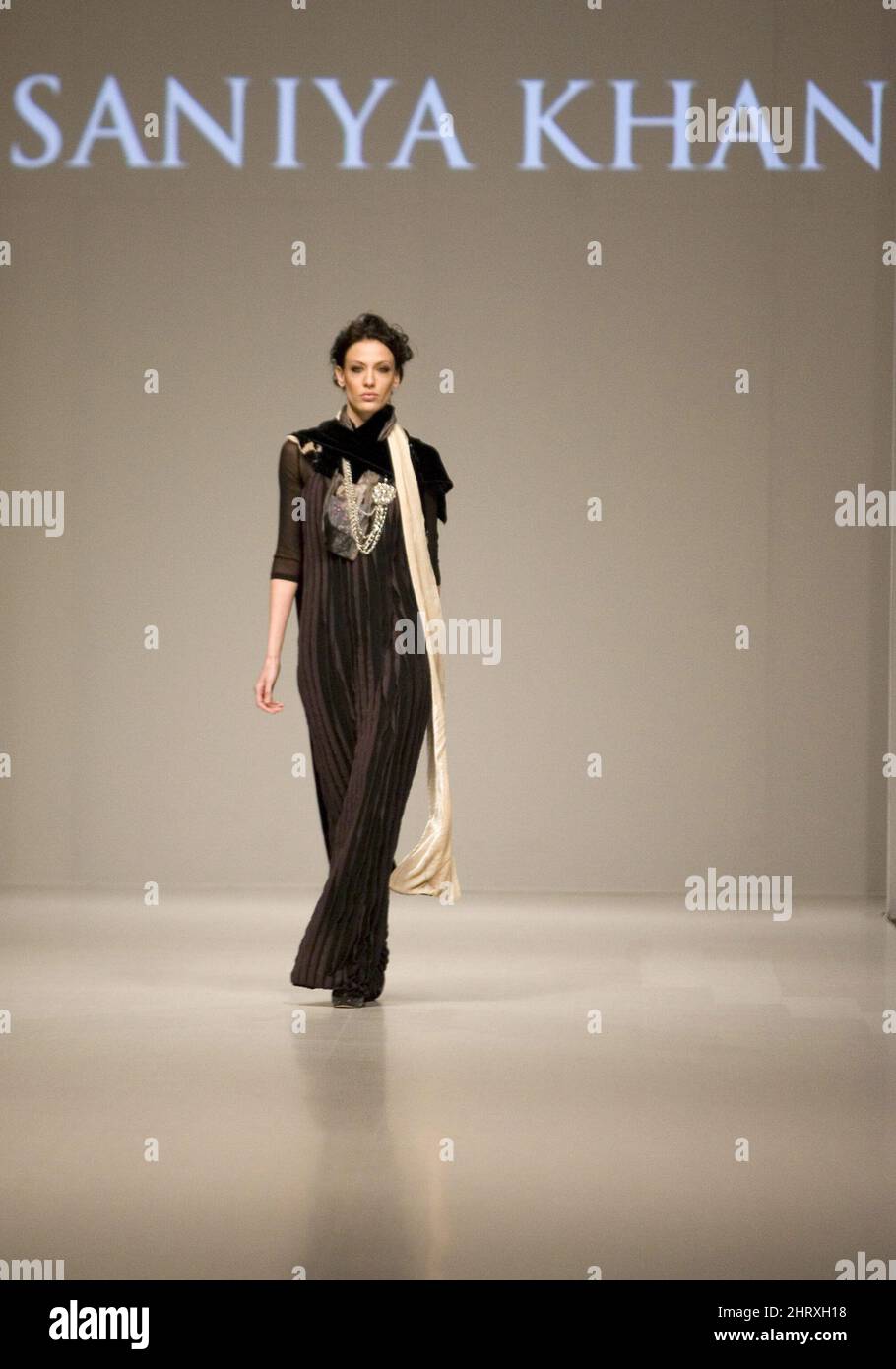 A model shows a creation by Saniya Khan on the catwalk at Toronto ...