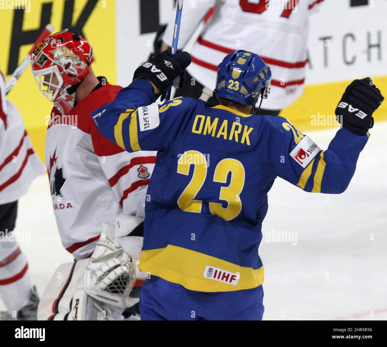 Sweden's Linus Omark celebrates his team's first goal against Team ...