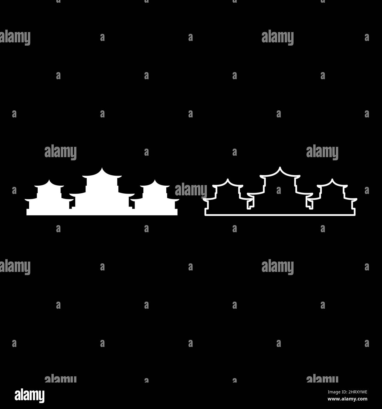Chinese traditional buildings set icon white color vector illustration ...