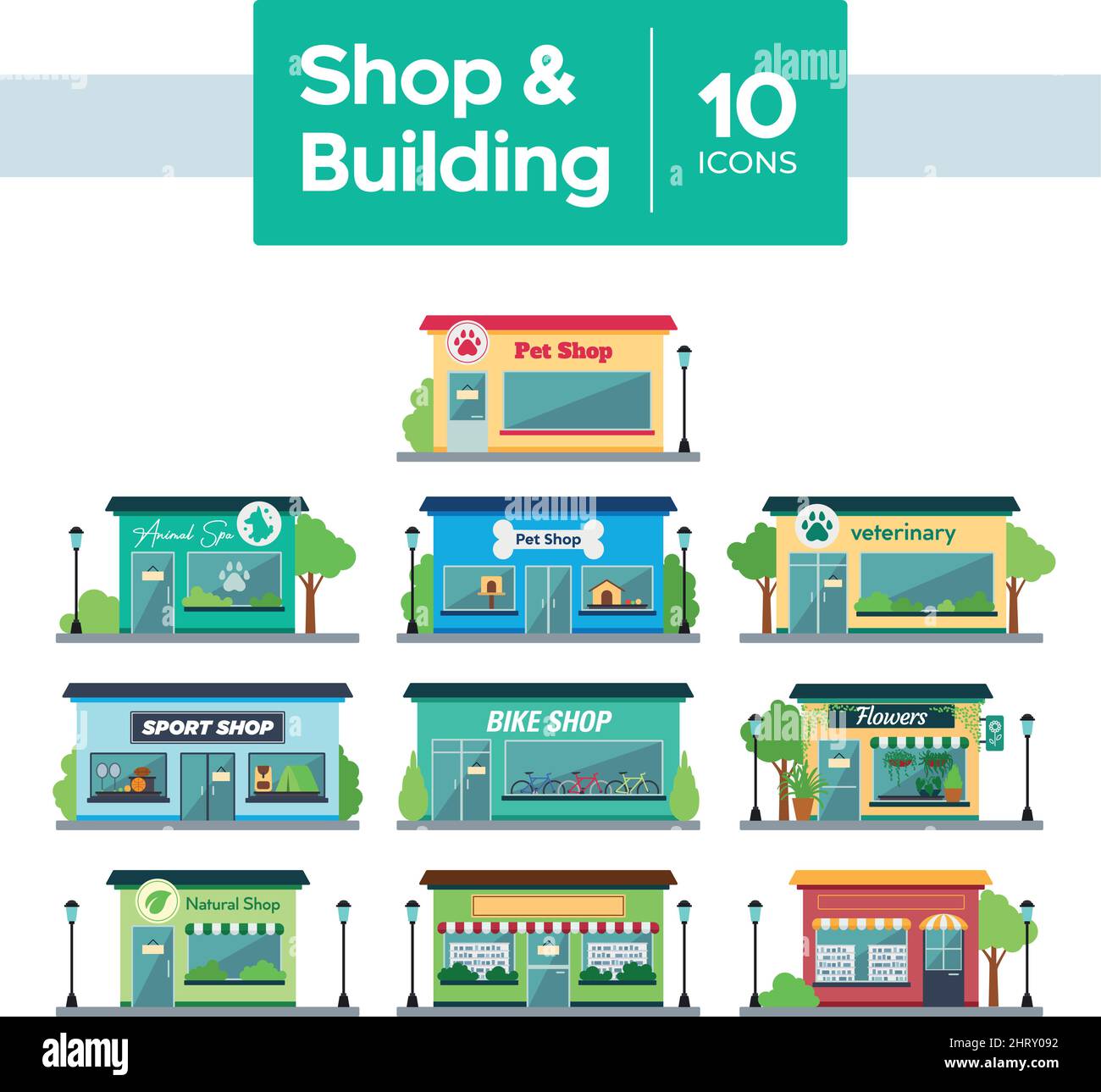 Set of different shop building icons Vector Stock Vector Image & Art ...