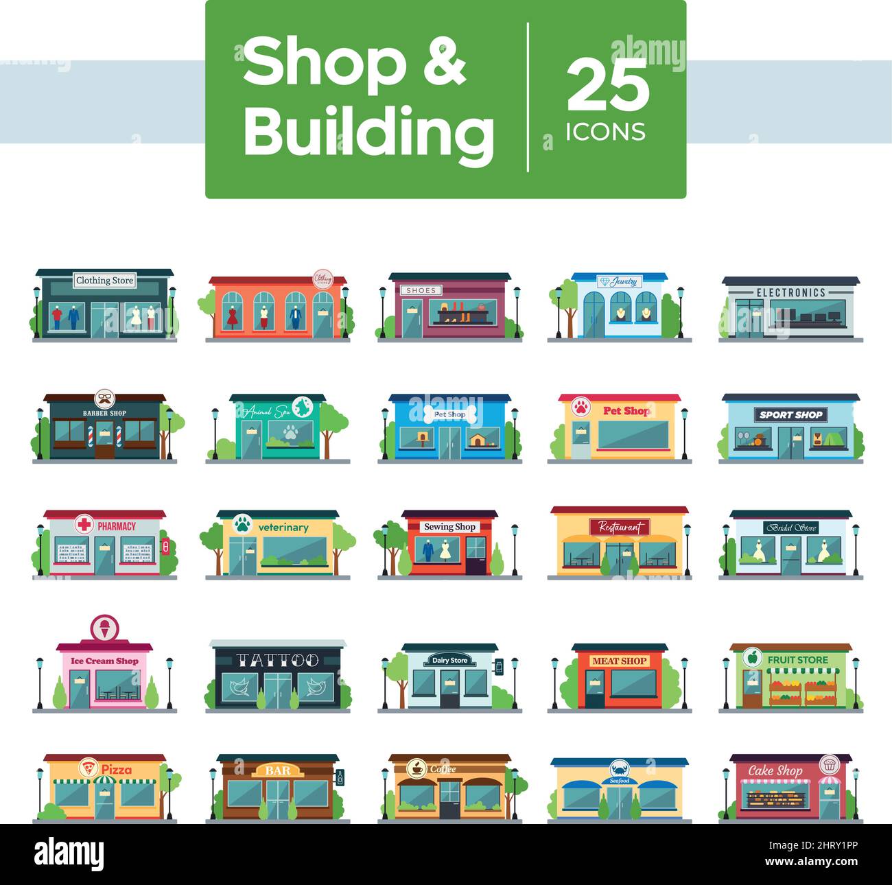 Set of different shop building icons Vector Stock Vector Image & Art ...
