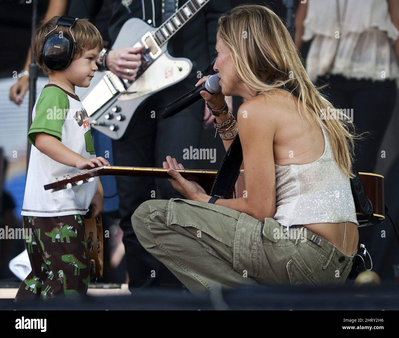 Sheryl Crow, right, plays with her son Wyatt Steven Crow, three, as she ...