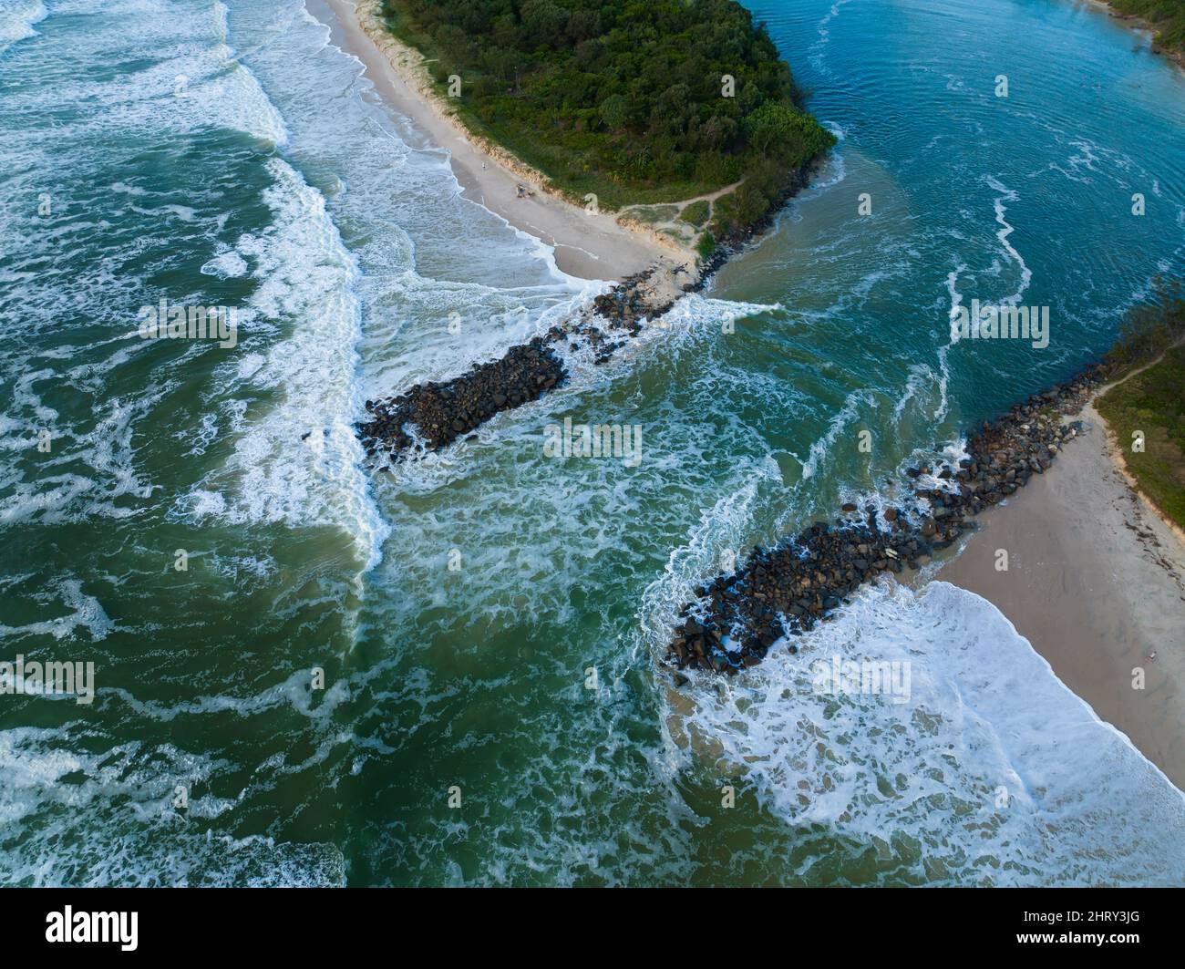 Mooball Creek mouth at Pottsville at king tide as it broke through the ...