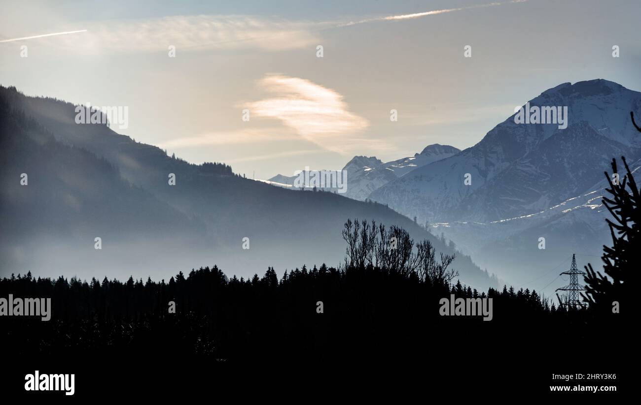 Silhouette view of the highland and forests Stock Photo - Alamy
