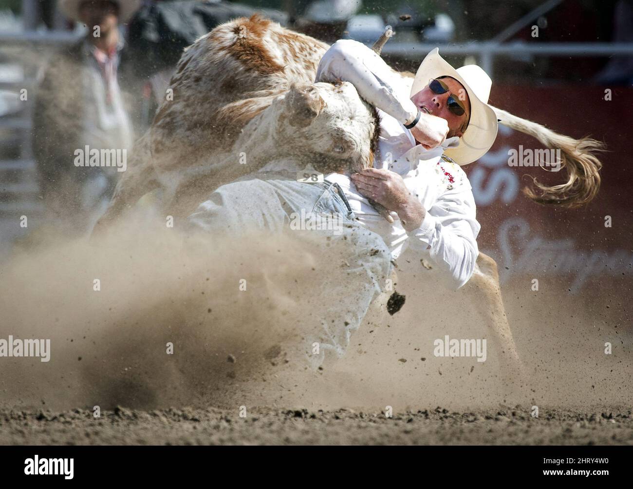 Lee Graves, from Calgary, Alta., wins the steer wrestling rodeo event ...