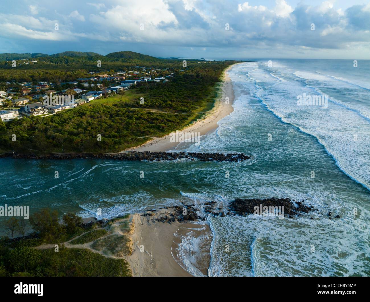 Mooball Creek mouth at Pottsville at king tide as it broke through the ...