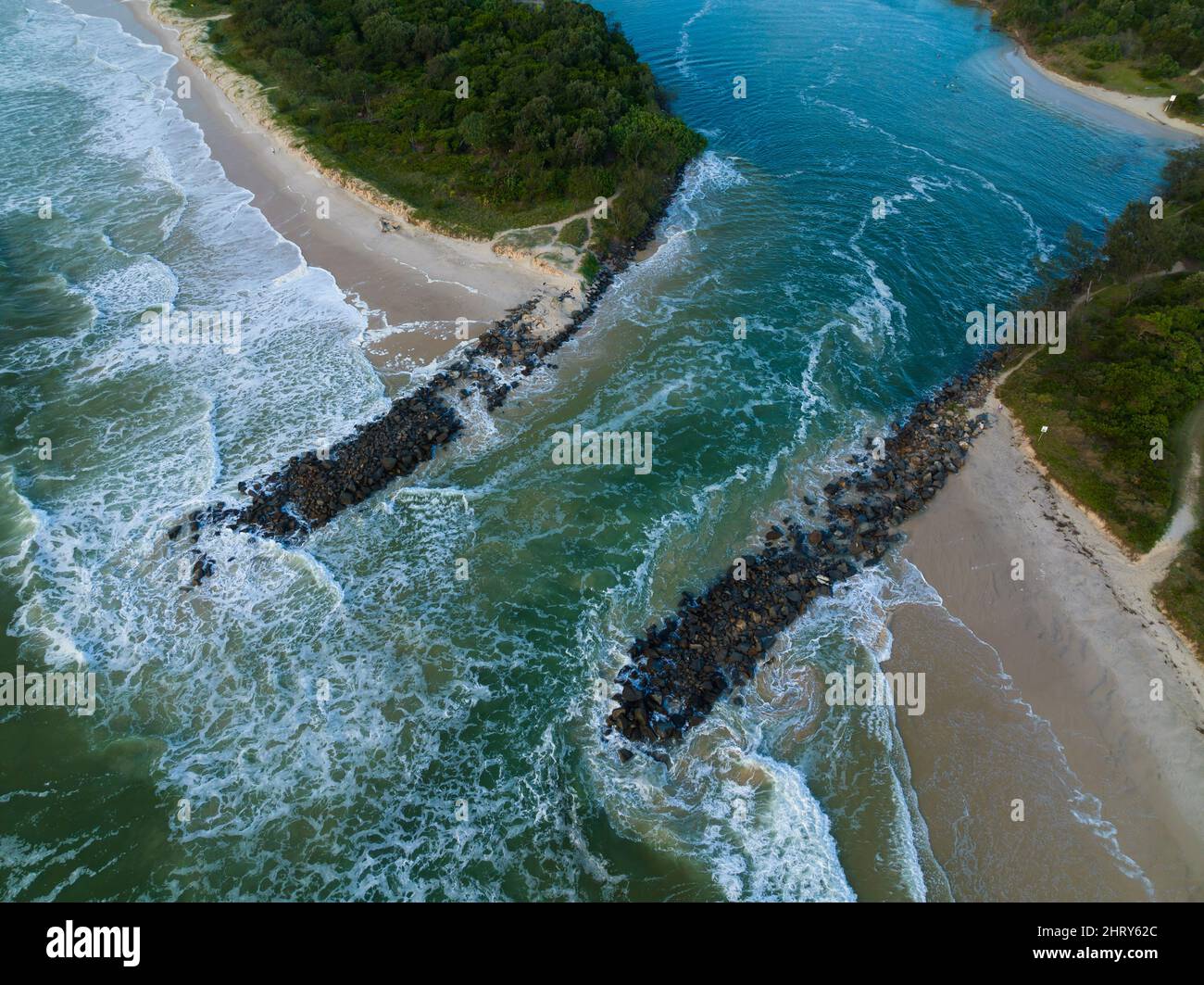 Mooball Creek mouth at Pottsville at king tide as it broke through the ...