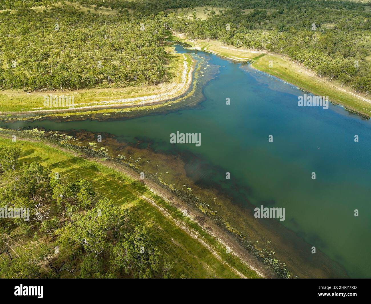 Eungella Dam Queensland Australia with low water levels showing texture ...