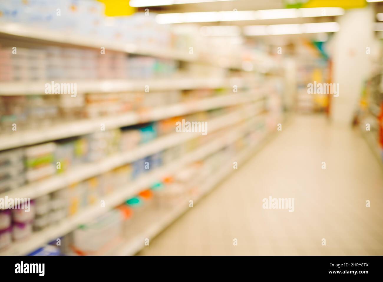 supermarket store aisle interior abstract blurred background Stock ...
