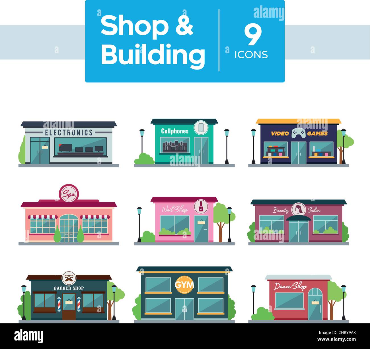 Set of different shop building icons Vector Stock Vector Image & Art ...