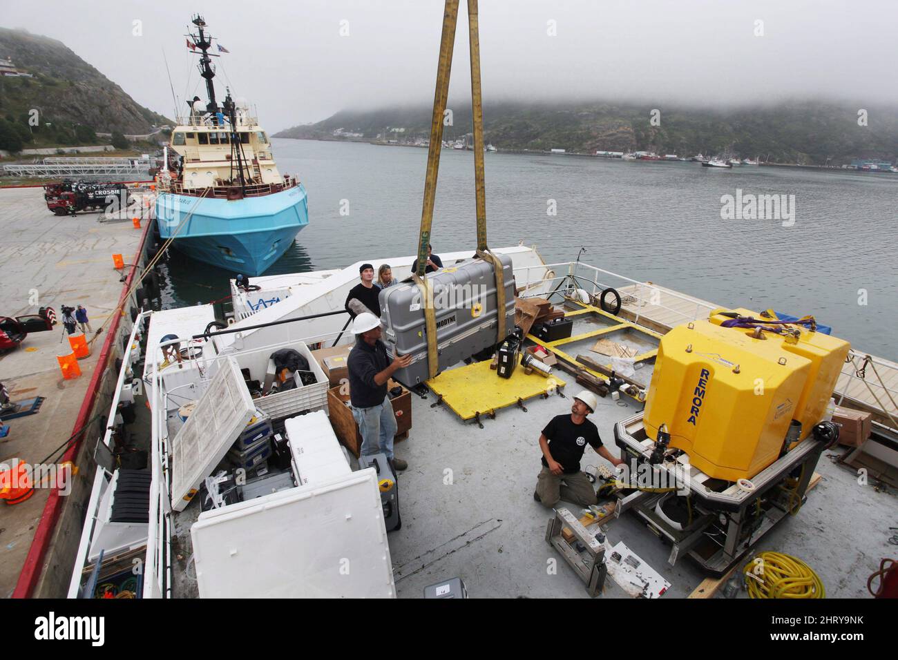 Crew of the Jean Charcot on Pier 17 in St. John's, N.L., Friday Aug. 20 ...