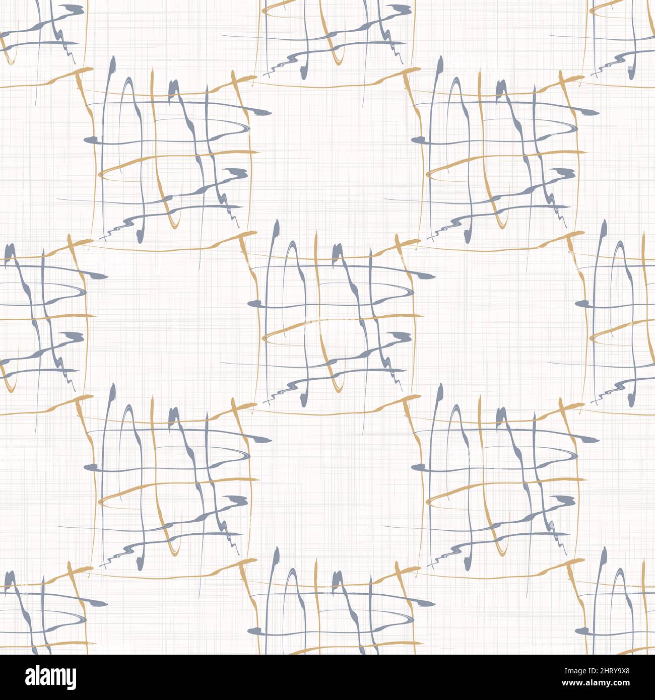 French blue doodle motif linen seamless pattern. Tonal country cottage ...