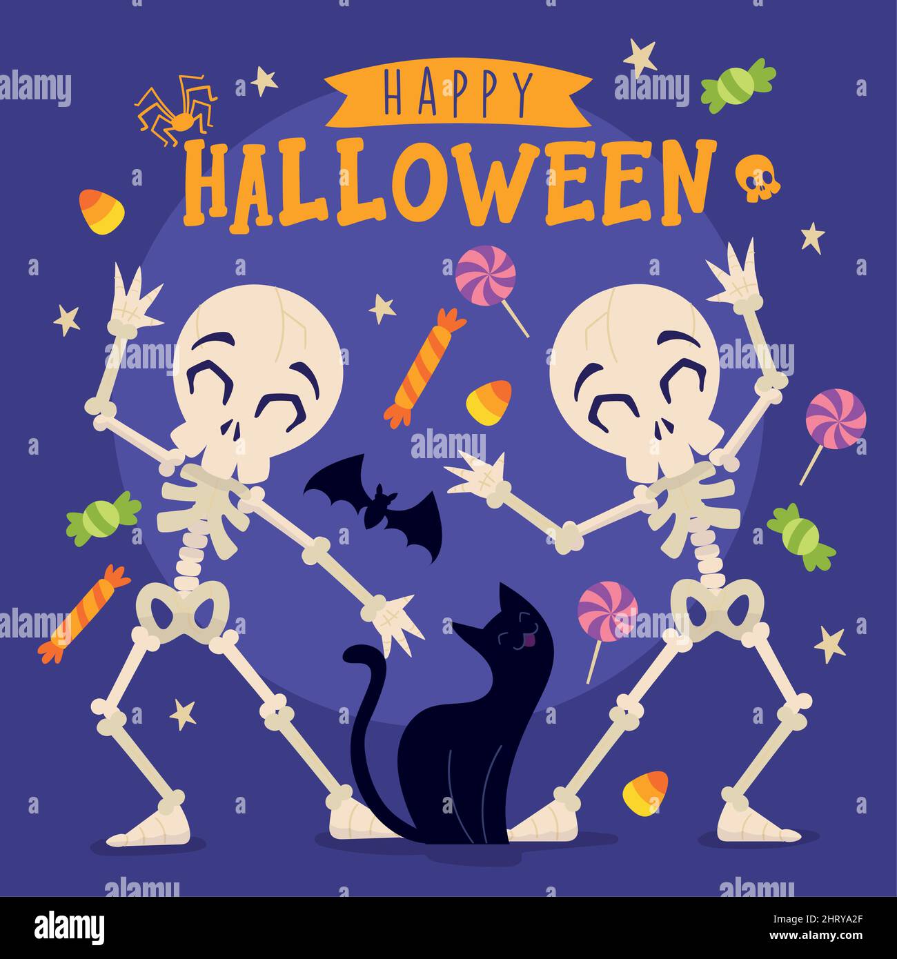 Colored halloween poster pair of skeletons celebrating Vector Stock ...
