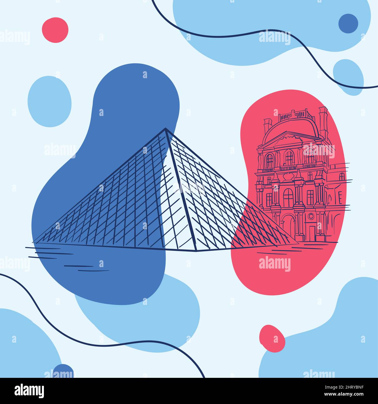 Colored france poster outline of Louvre museum landmark Vector Stock ...