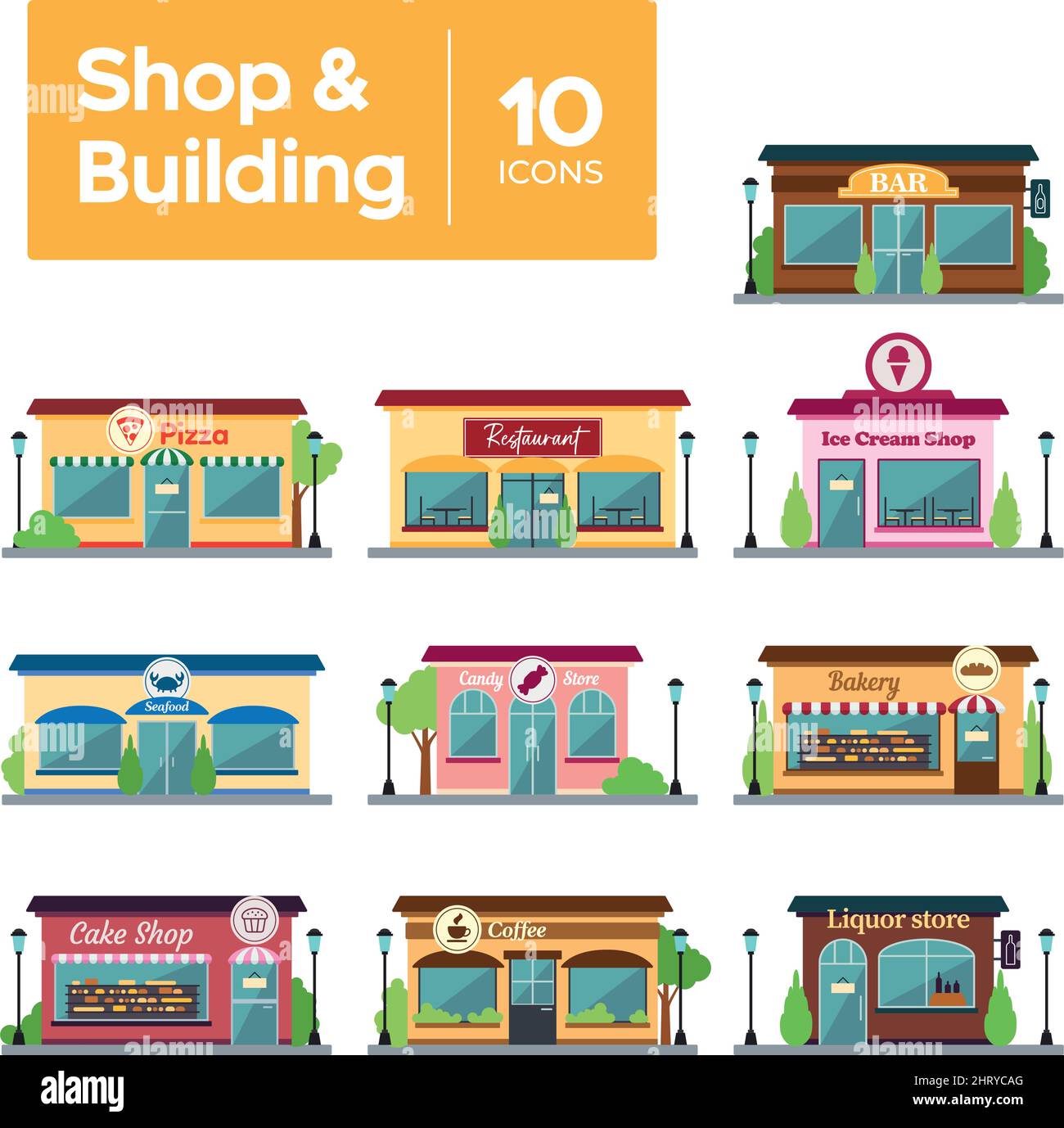 Set of different shop building icons Vector Stock Vector Image & Art ...