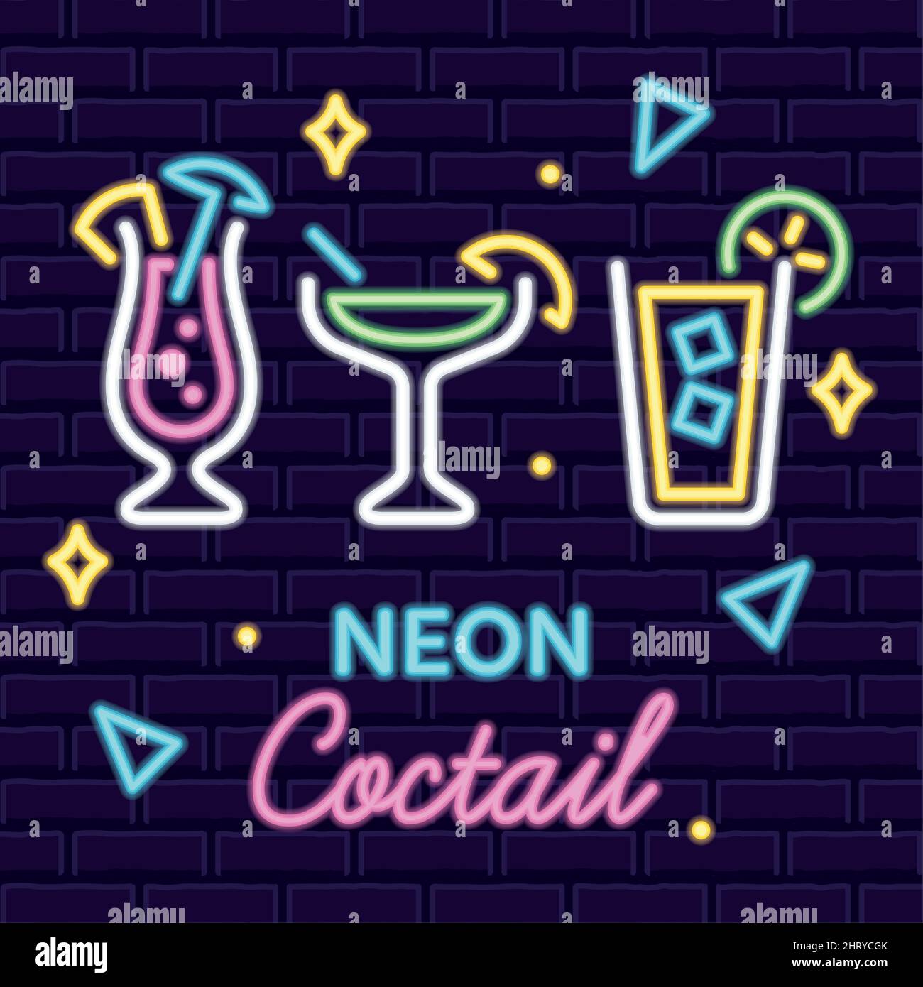 Colored neon poster group of cocktail icons signboard Vector Stock ...