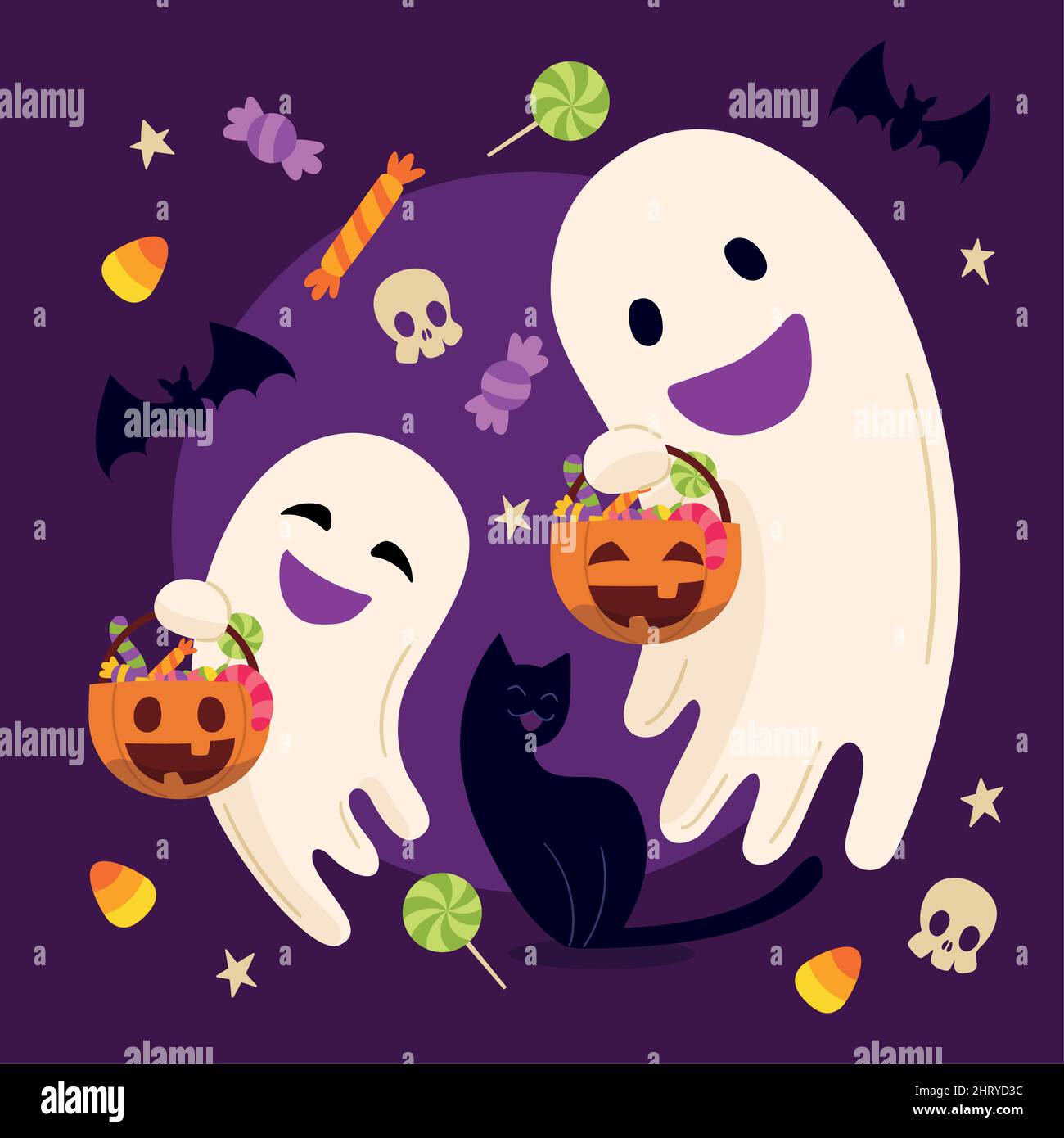 Colored halloween image pair of happy ghost with candies Vector Stock ...