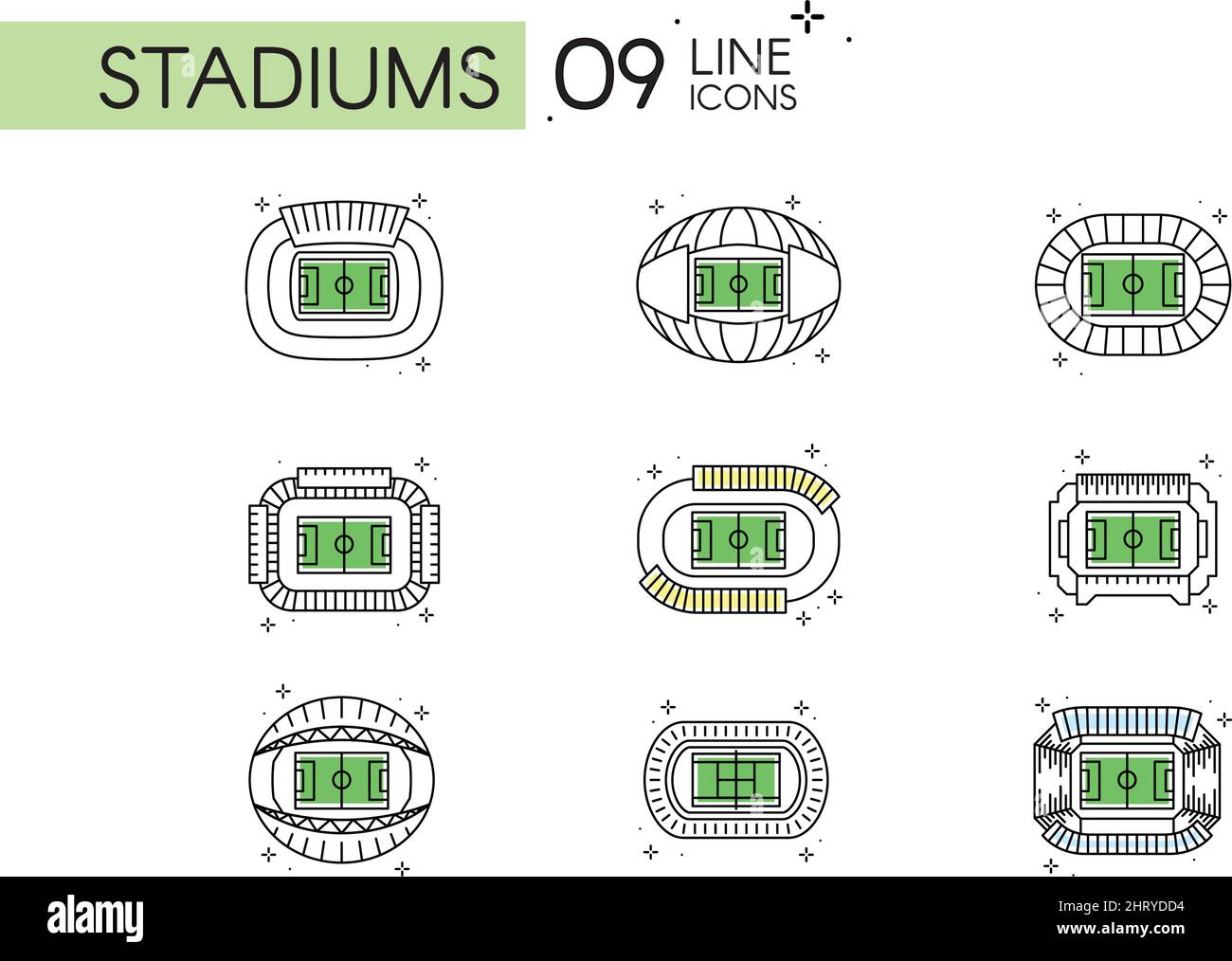 Set of different flat design aerial view stadium icons Vector Stock ...