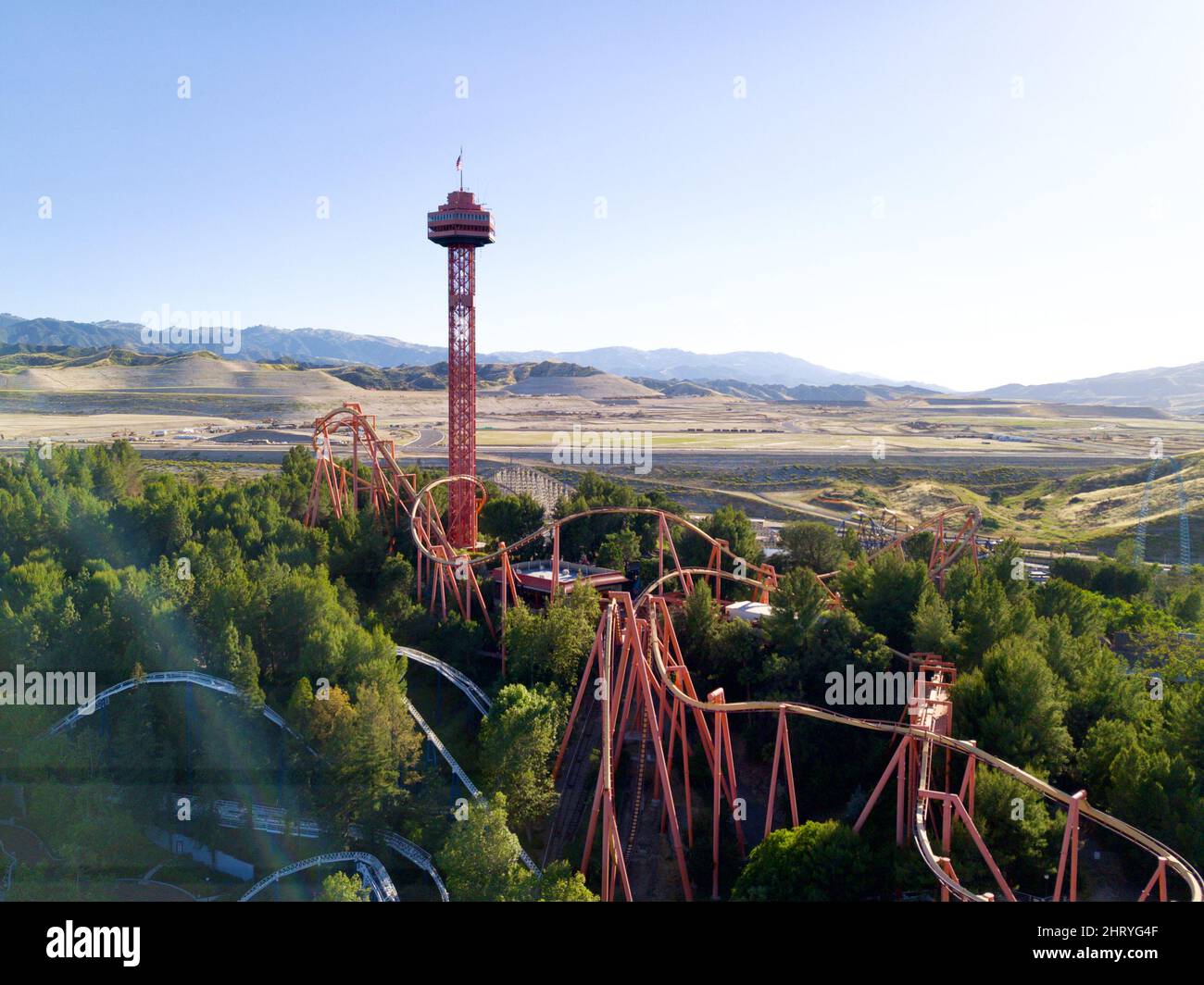 Beautful scene of the Six Flags Magic Mountain, a theme park in ...