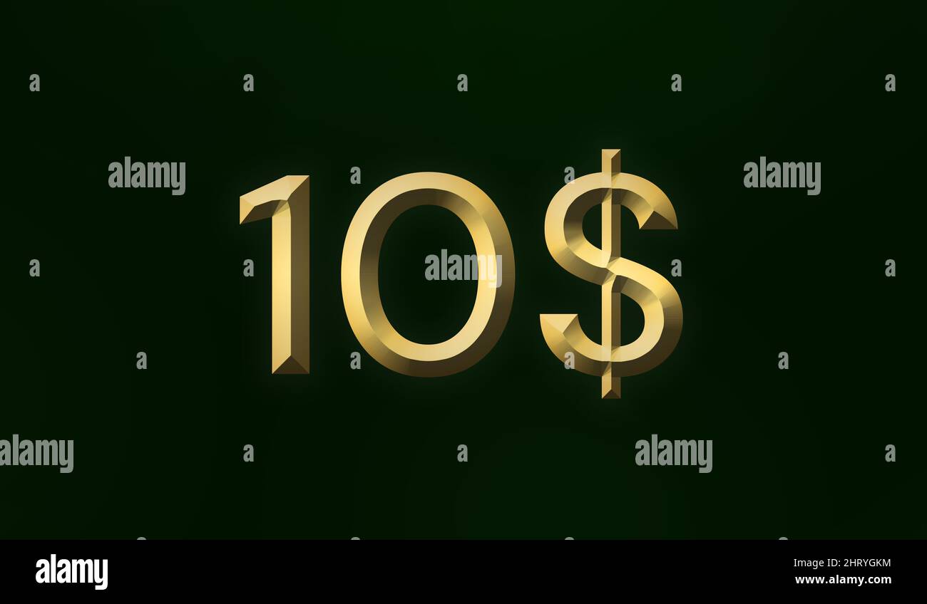 10 dollar golden illustration on dark background Stock Photo - Alamy