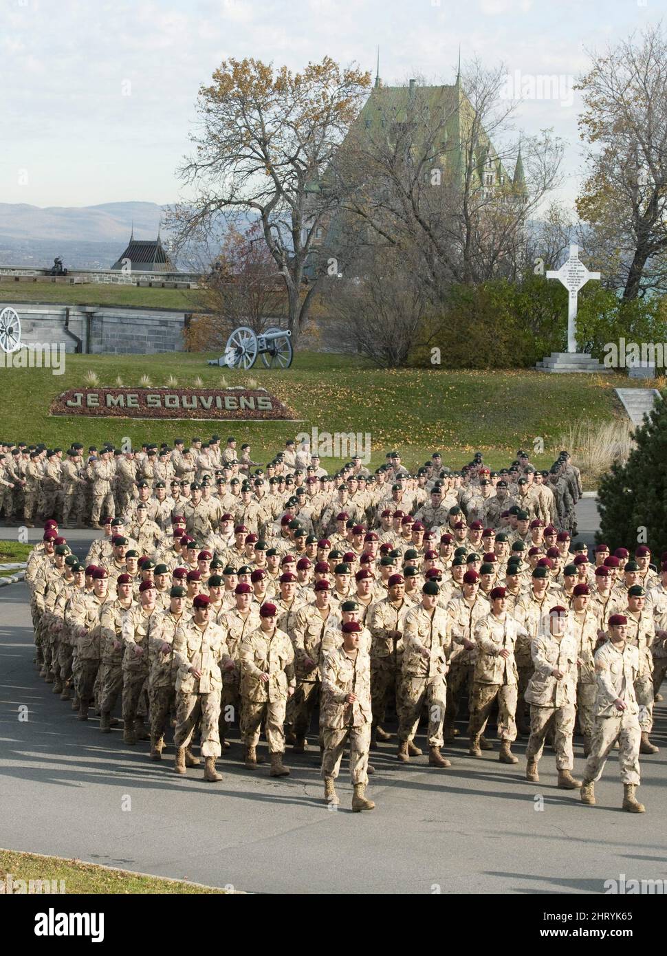 Troops of the first bataillon of the Royal 22nd Regiment make their way ...