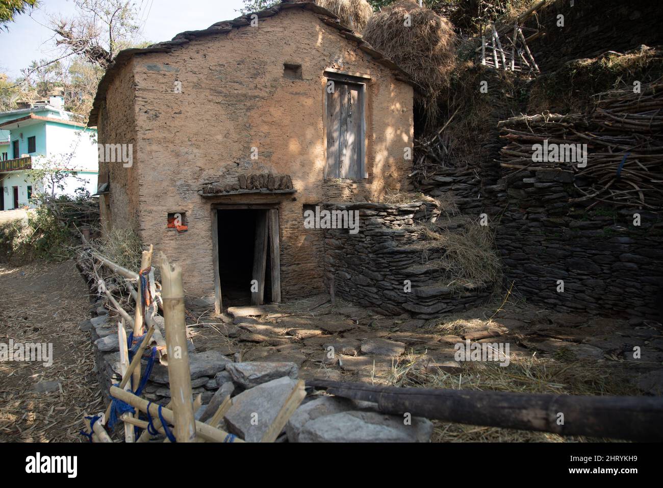 Stone houses in Indian village Stock Photo - Alamy