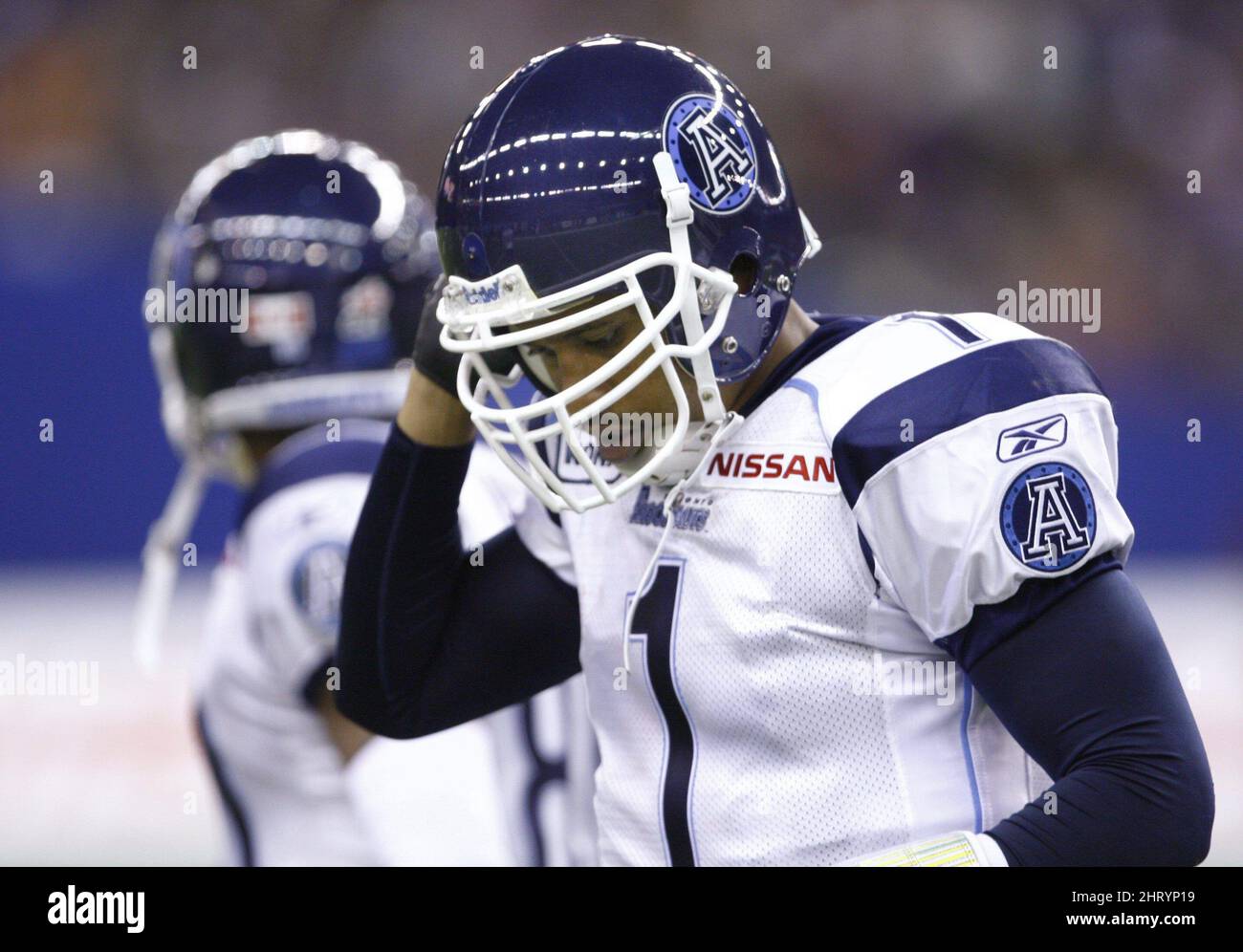 Toronto Argonauts quarterback Cleo Lemon walks off the field during the ...