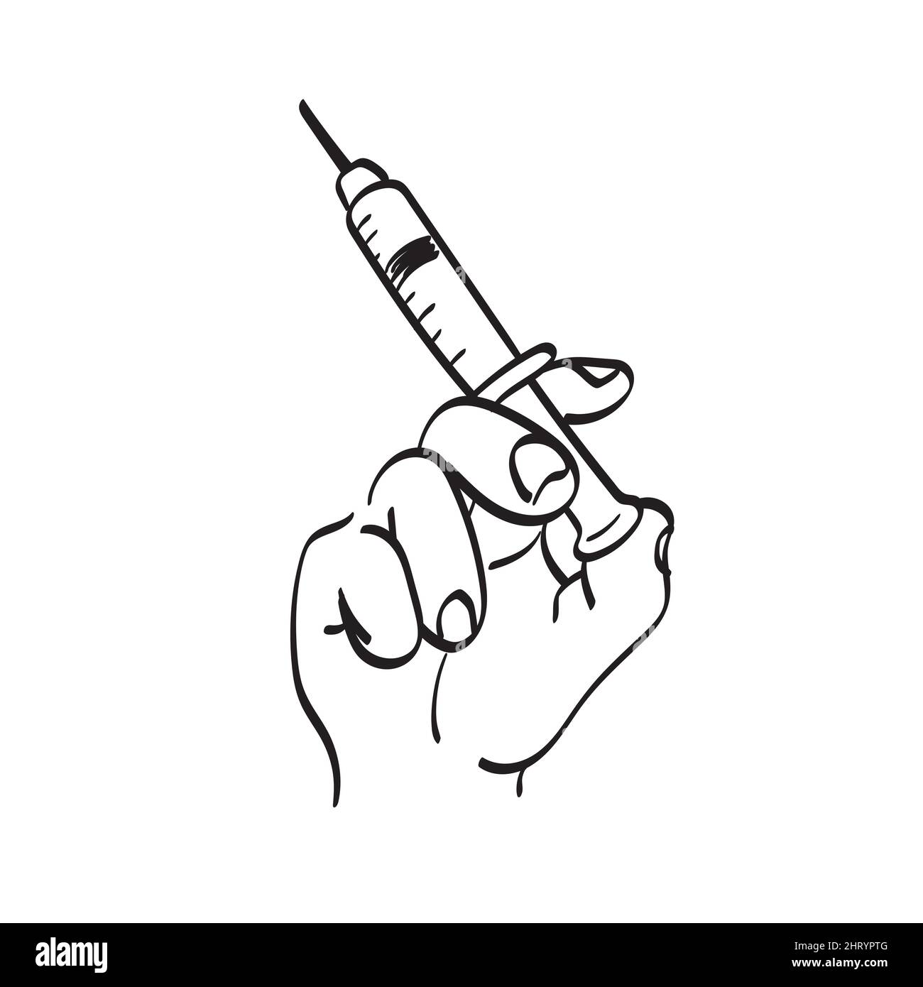 line art closeup hand using syringe illustration vector hand drawn ...