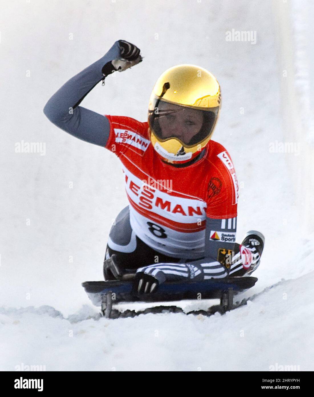 Germany's Anja Huber celebrates her first place finish during the women ...