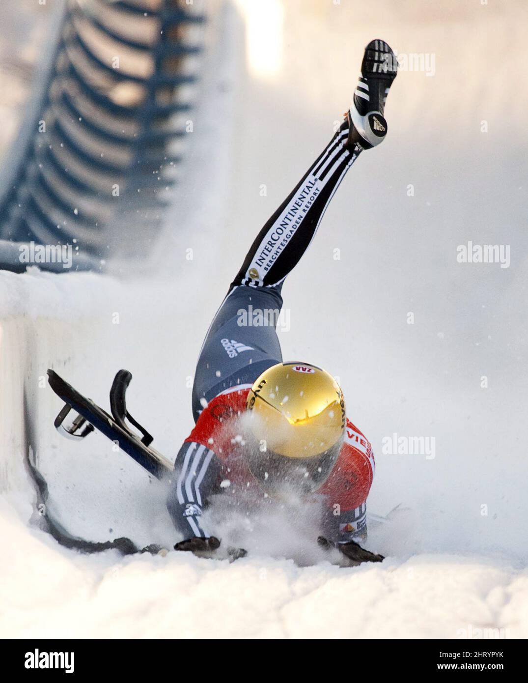 Germany's Anja Huber crashes as she crosses the finish line in first ...