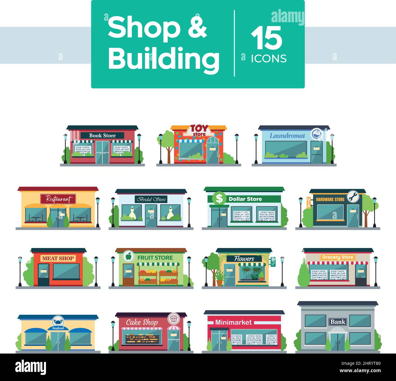 Set of different shop building icons Vector Stock Vector Image & Art ...