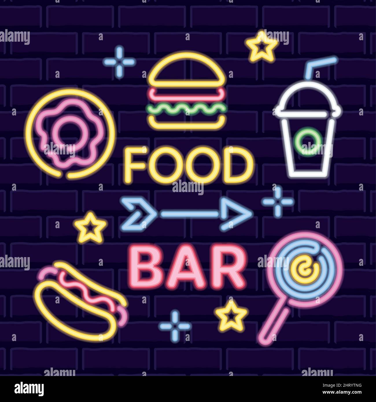 Colored neon poster fast food bar signboard Vector Stock Vector Image ...