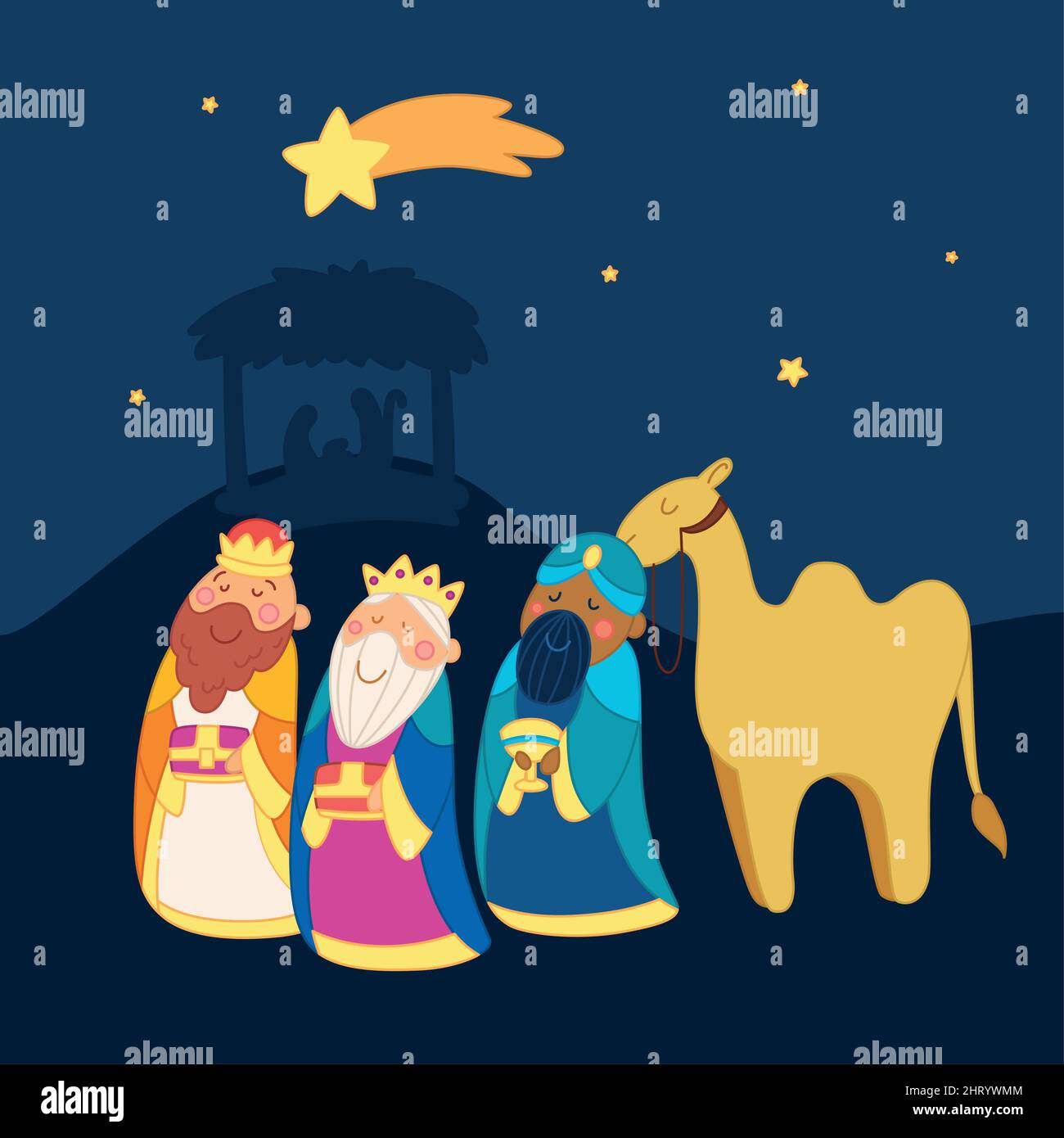 Cartoon of hree wise men on their way to the manger Vector Stock Vector ...