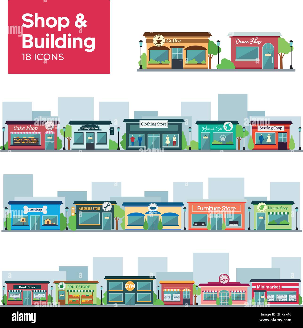 Set of different shop building icons Vector Stock Vector Image & Art ...