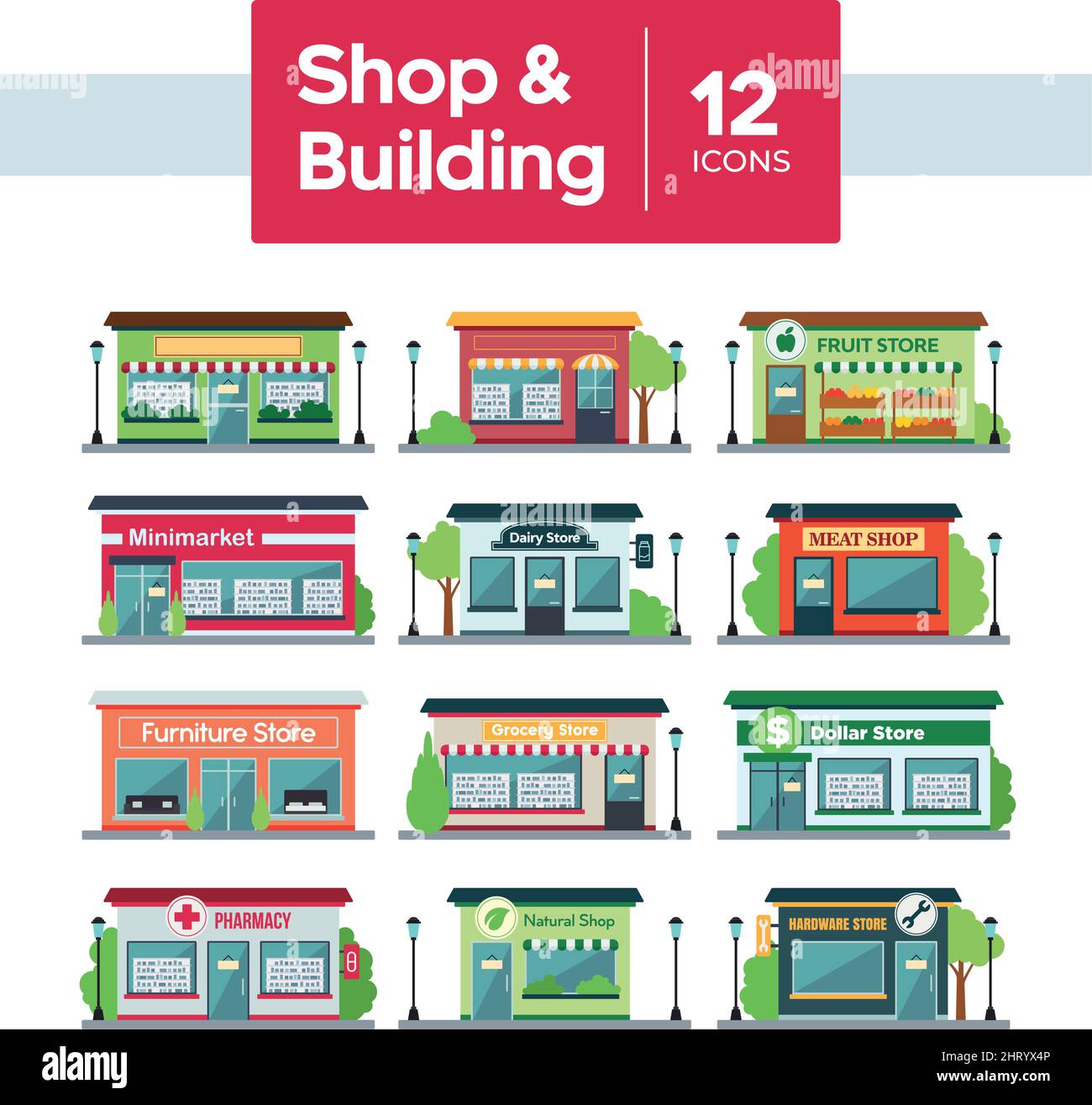 Set of different shop building icons Vector Stock Vector Image & Art ...