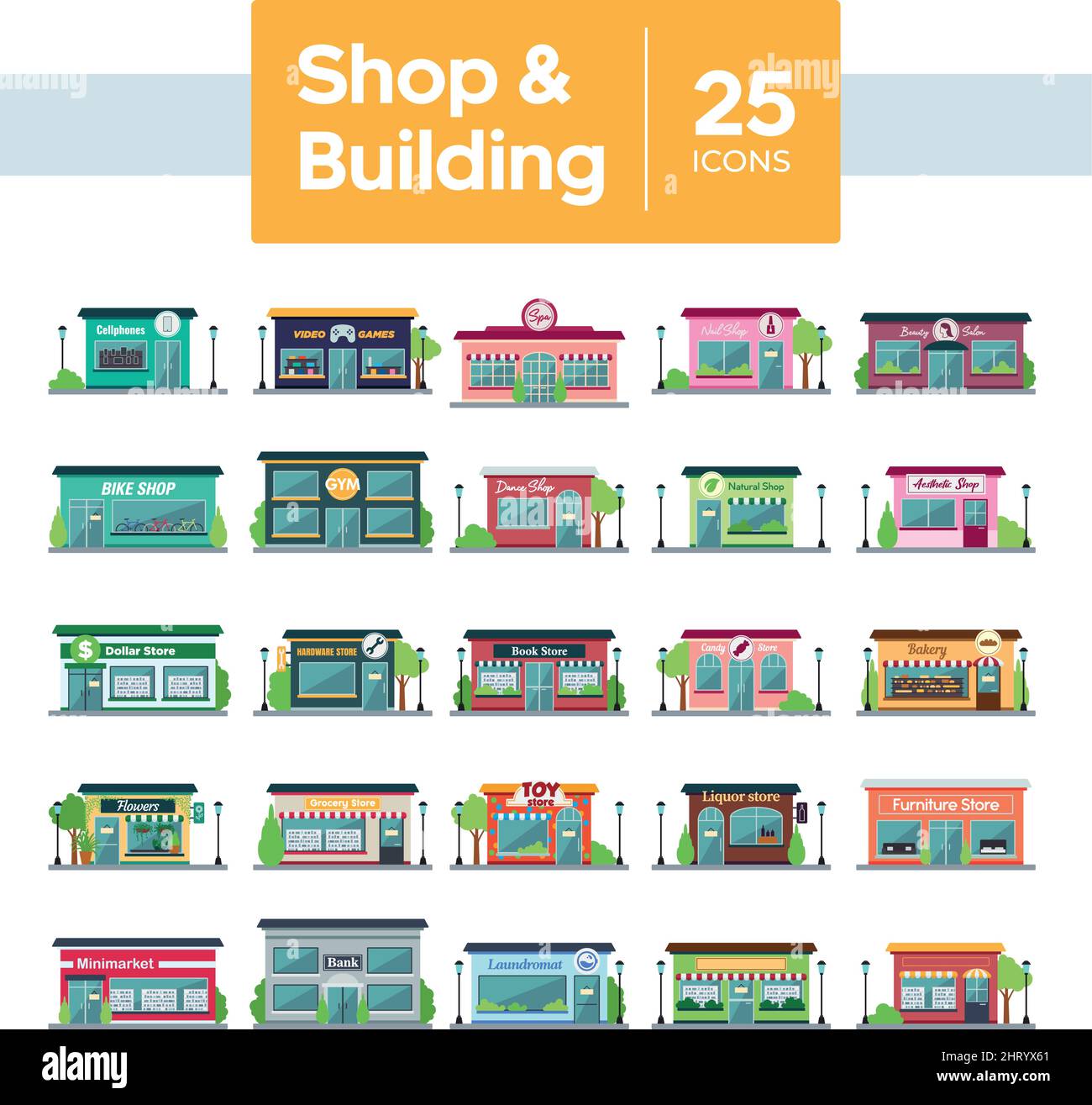 Set of different shop building icons Vector Stock Vector Image & Art ...