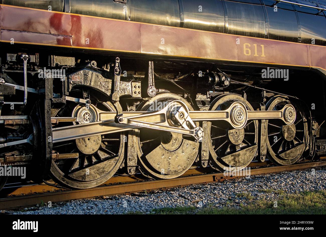 Wheels of the steam locomotive on the railroad Stock Photo - Alamy