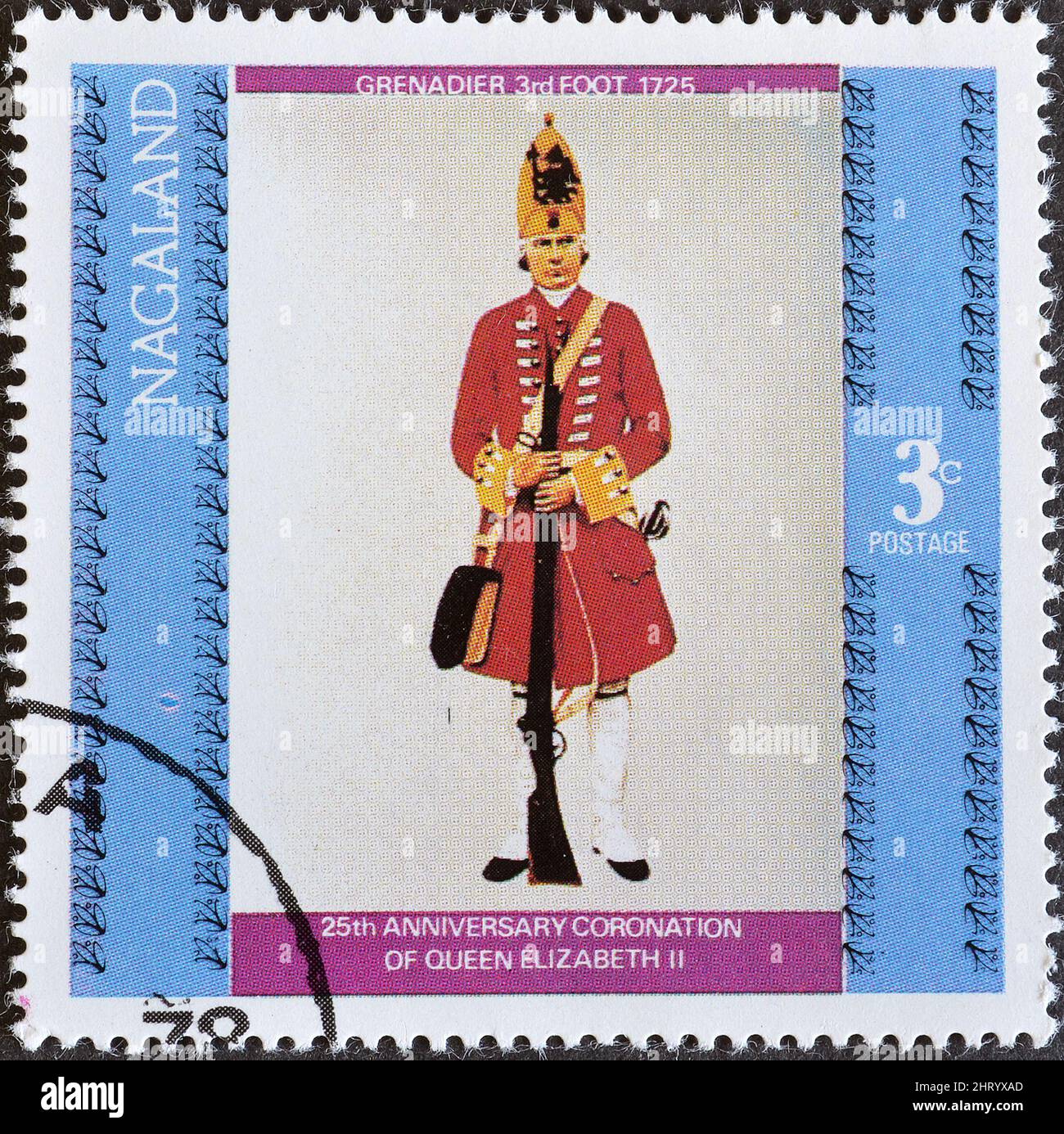 Cancelled postage stamp printed by Nagaland, that shows Officer 49th ...