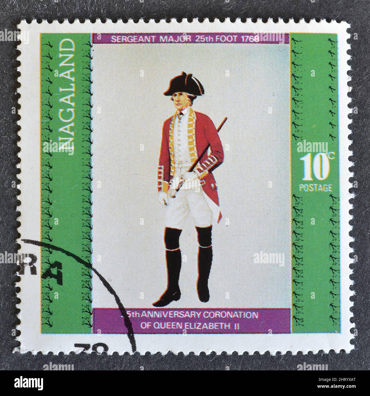 Cancelled postage stamp printed by Nagaland, that shows Officer 49th ...