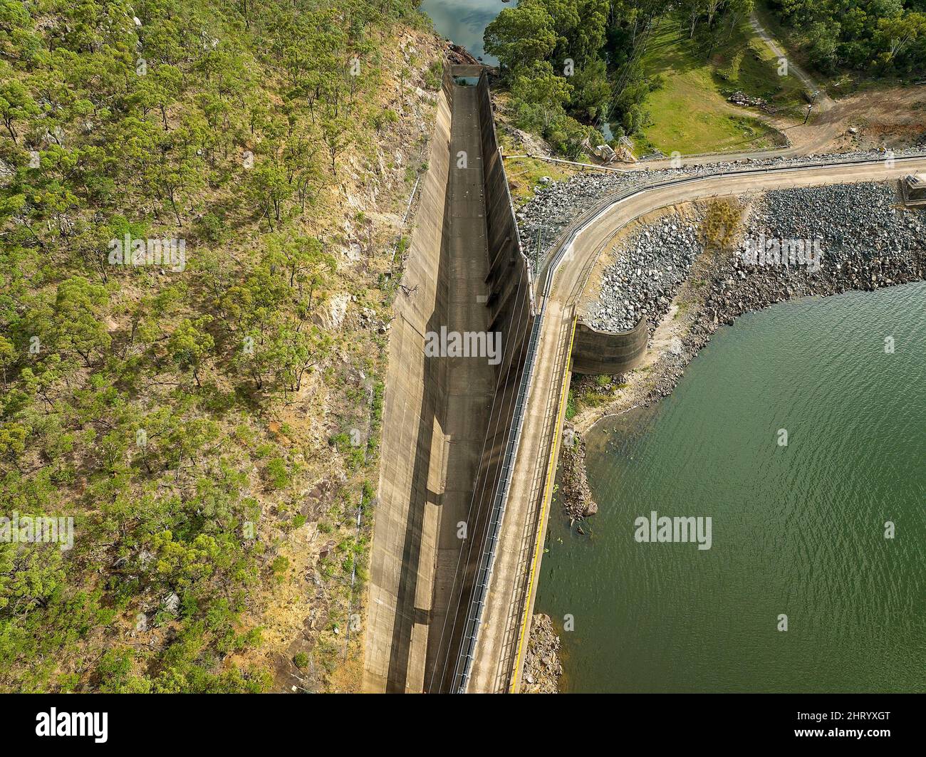 Eungella Dam overflow channel which is dry due to low water levels ...