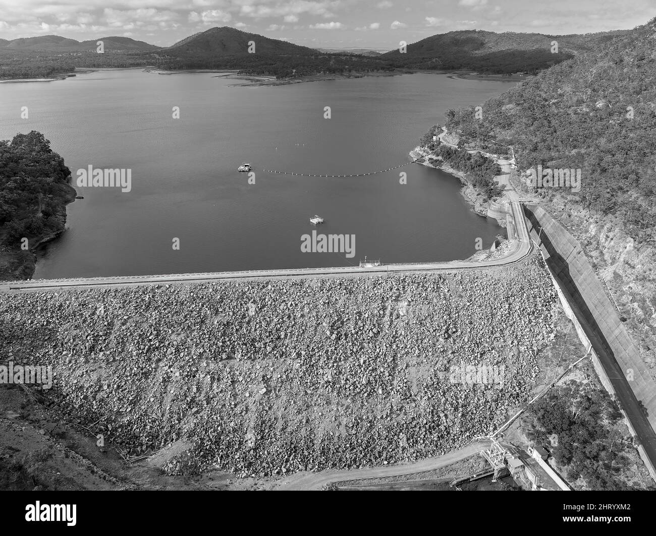 Eungella Dam overflow channel which is dry due to low water levels ...