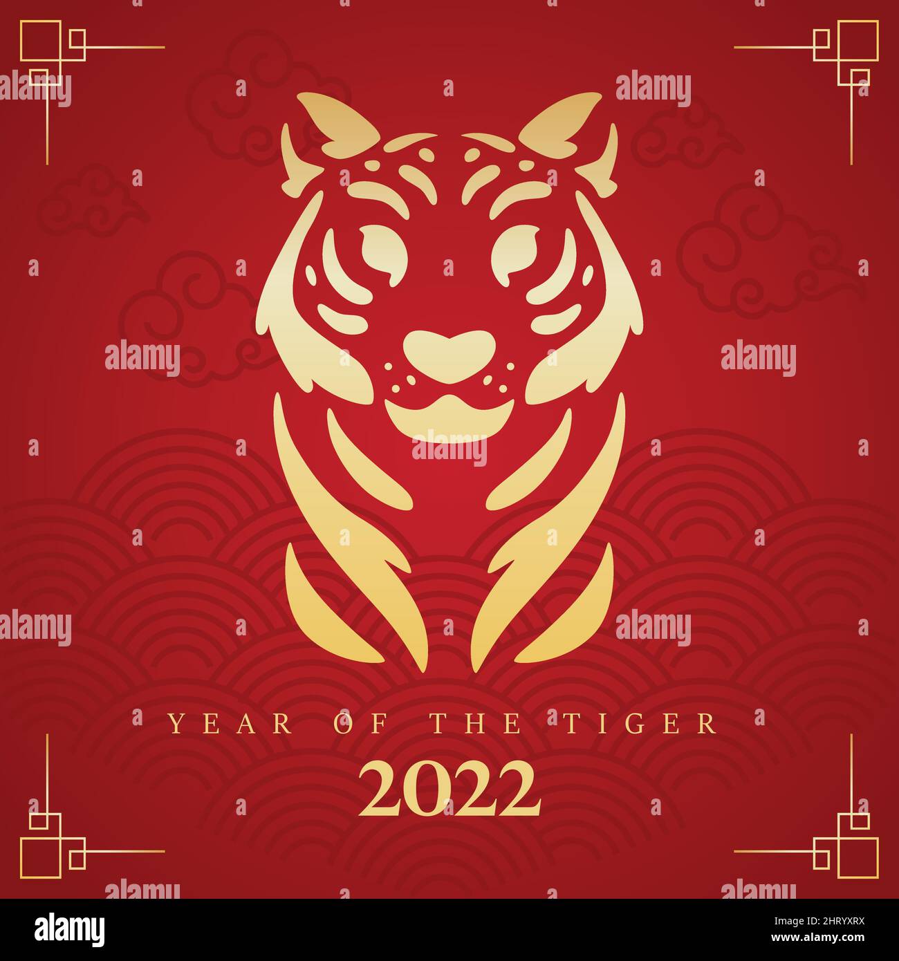 Red chinese new year template golden abstract tiger avatar Vector Stock ...