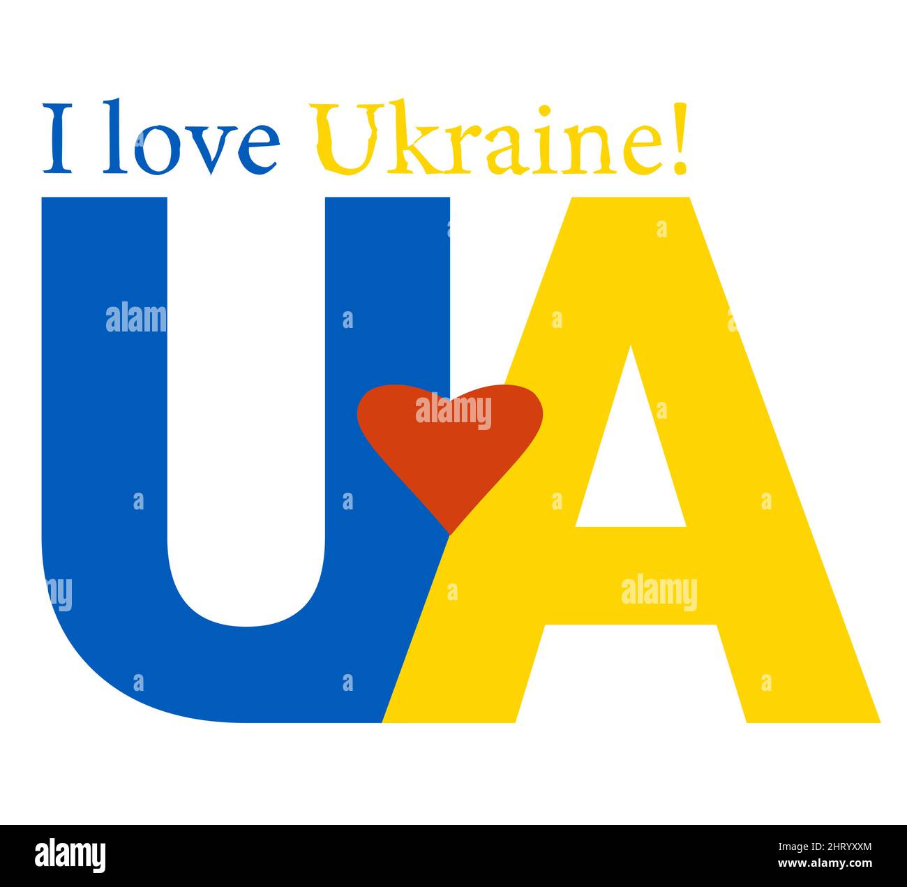 Ukrainian symbol. UA - yellow-blue Letters with red heart and text in ...