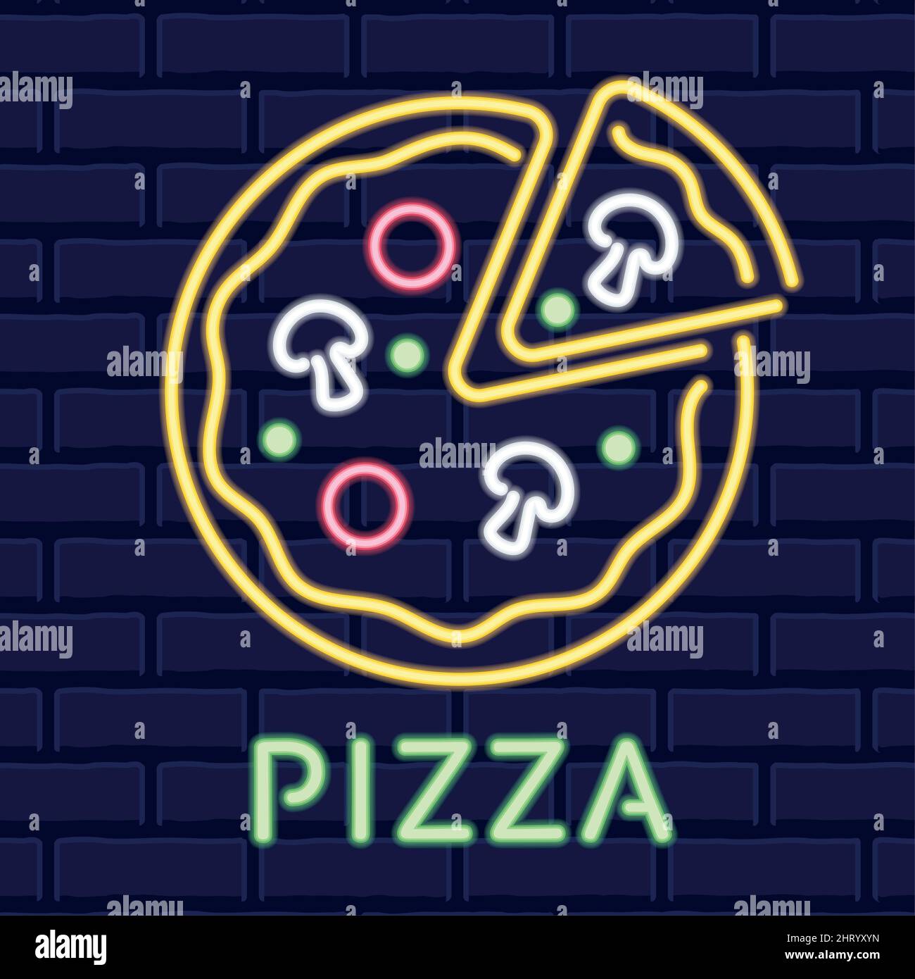 Colored neon poster pizza icon signboard Vector Stock Vector Image ...