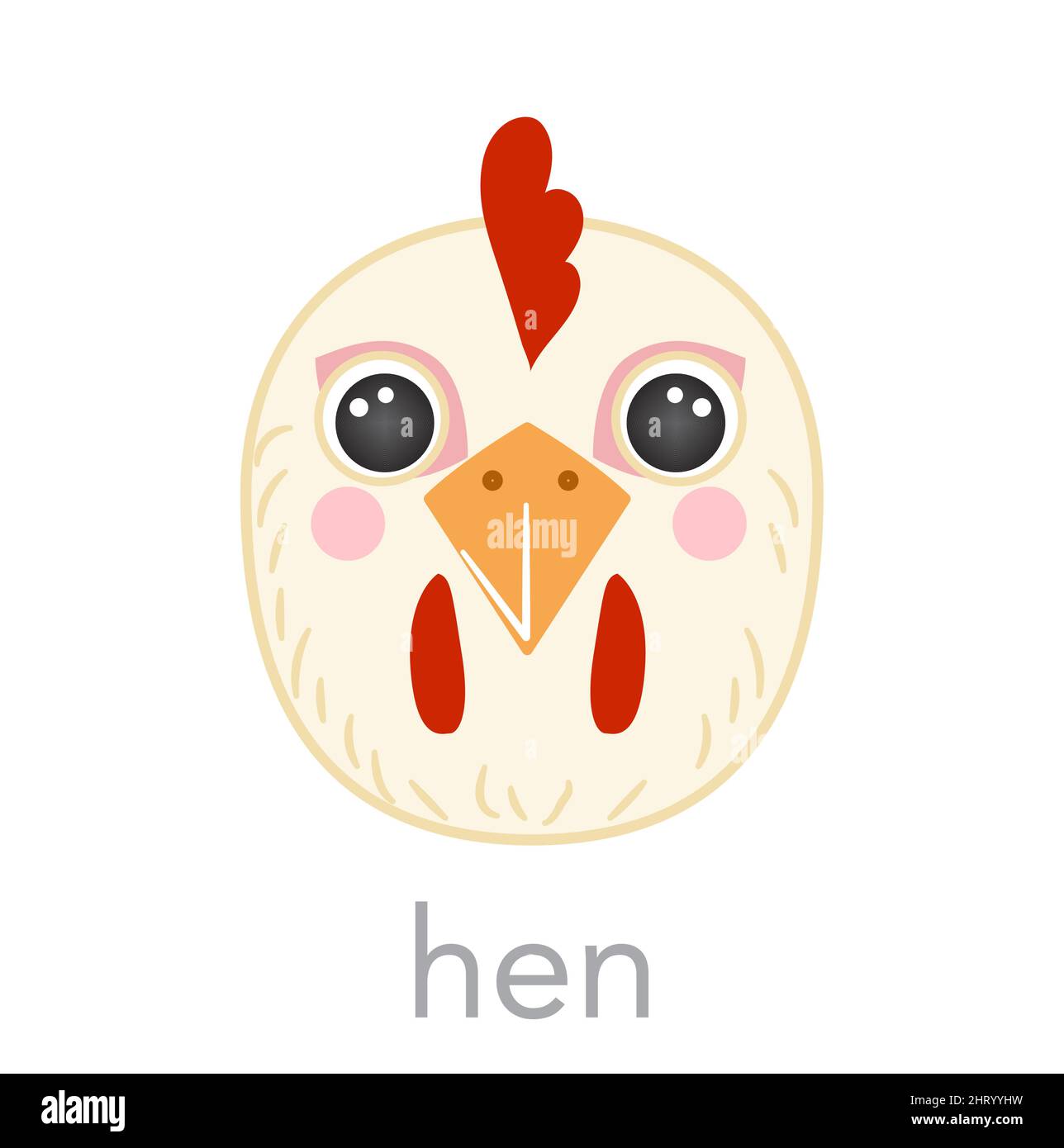 Hen Cute portrait with name text smile head cartoon round shape animal ...