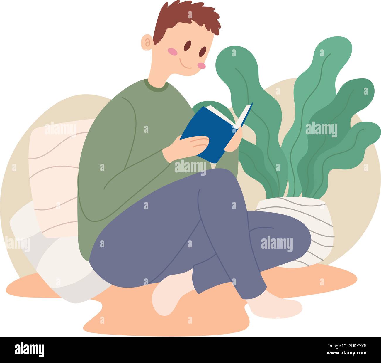 Happy man reading a book Hygge lifestyle Vector Stock Vector Image ...