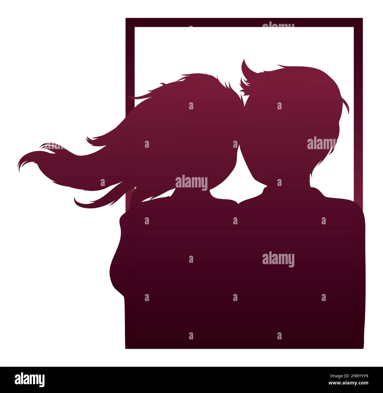 Beautiful square frame with man and long haired woman silhouettes ...